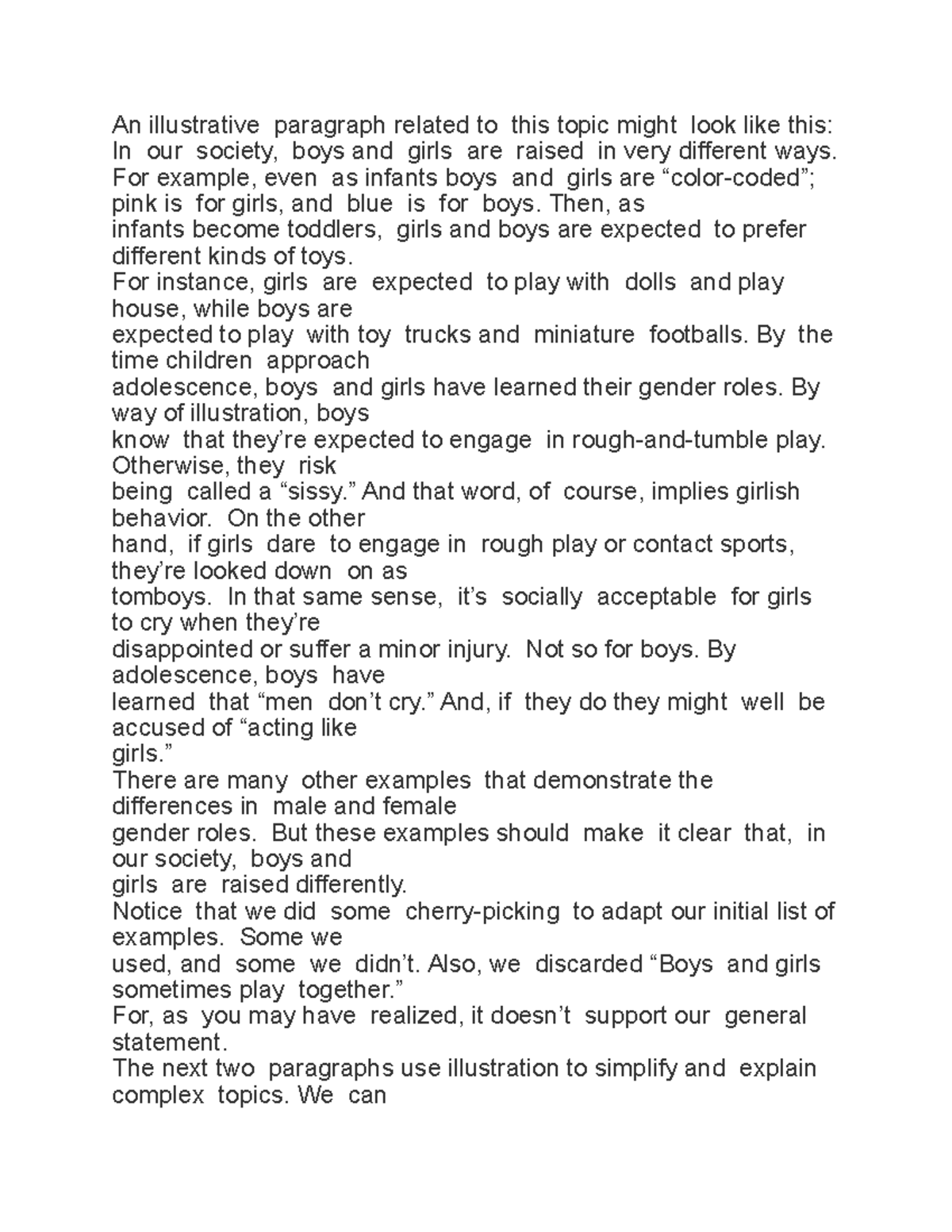 Illustrative paragraph - For example, even as infants boys and girls ...