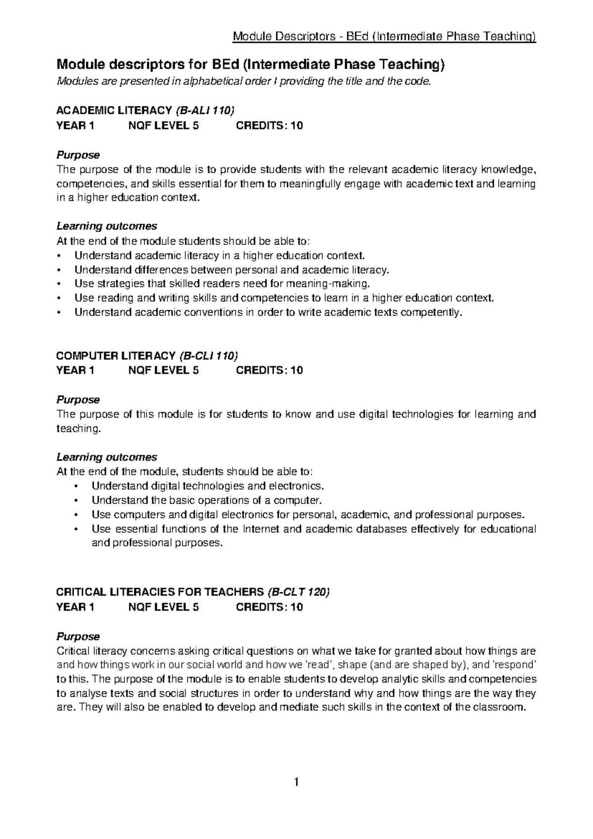 Module Descriptors BEd in Intermediate Phase Teaching - Module ...