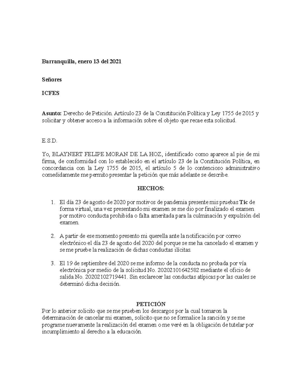 Derecho de Peticion - Artículo 23 de la Constitución Política y Ley ...
