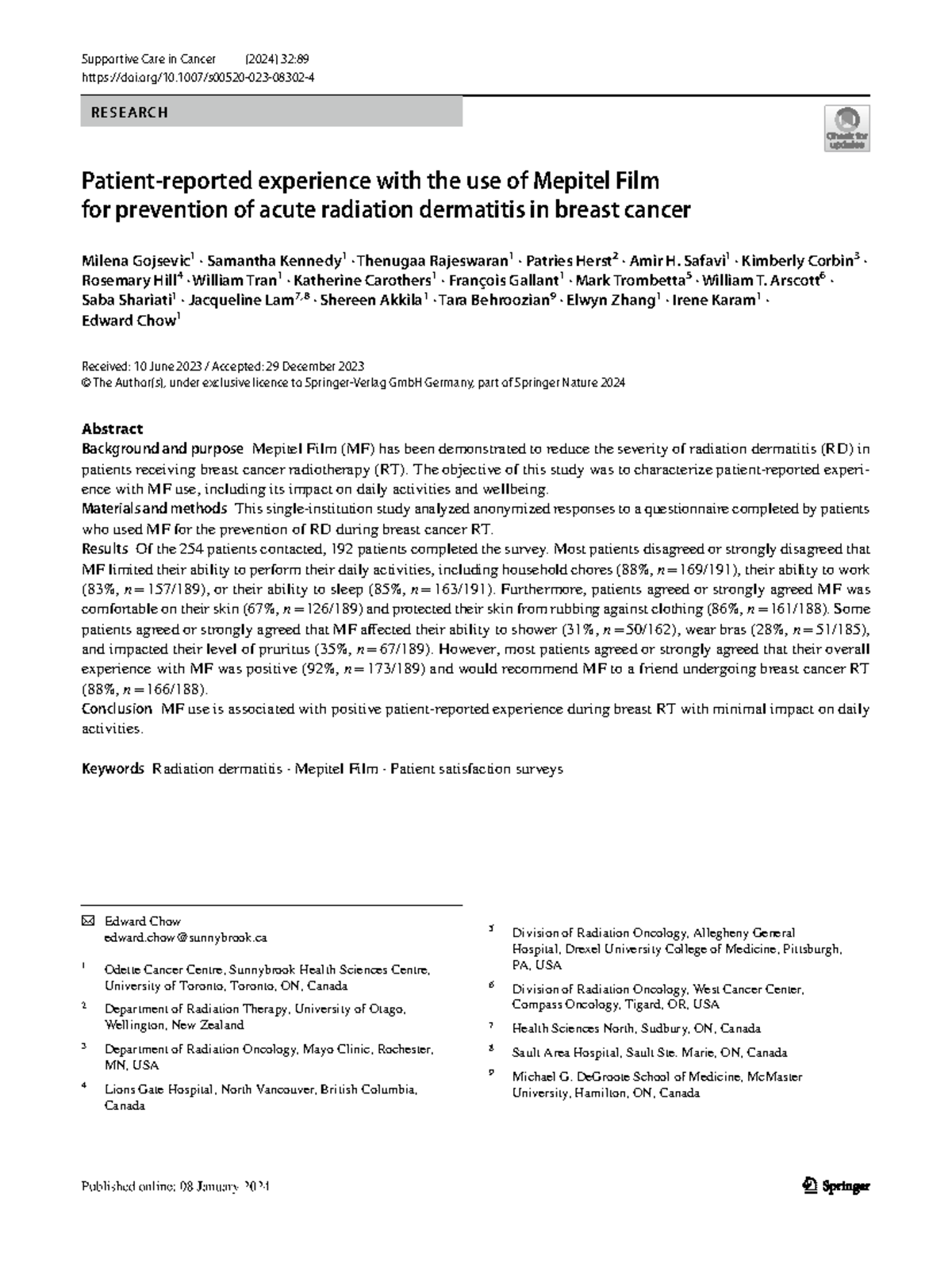 Patient‑reported experience with the use of Mepitel Film for prevention ...
