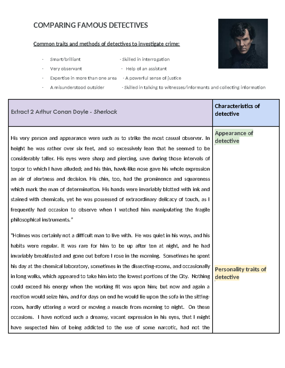 Comparing Famous Detectives - COMPARING FAMOUS DETECTIVES ...