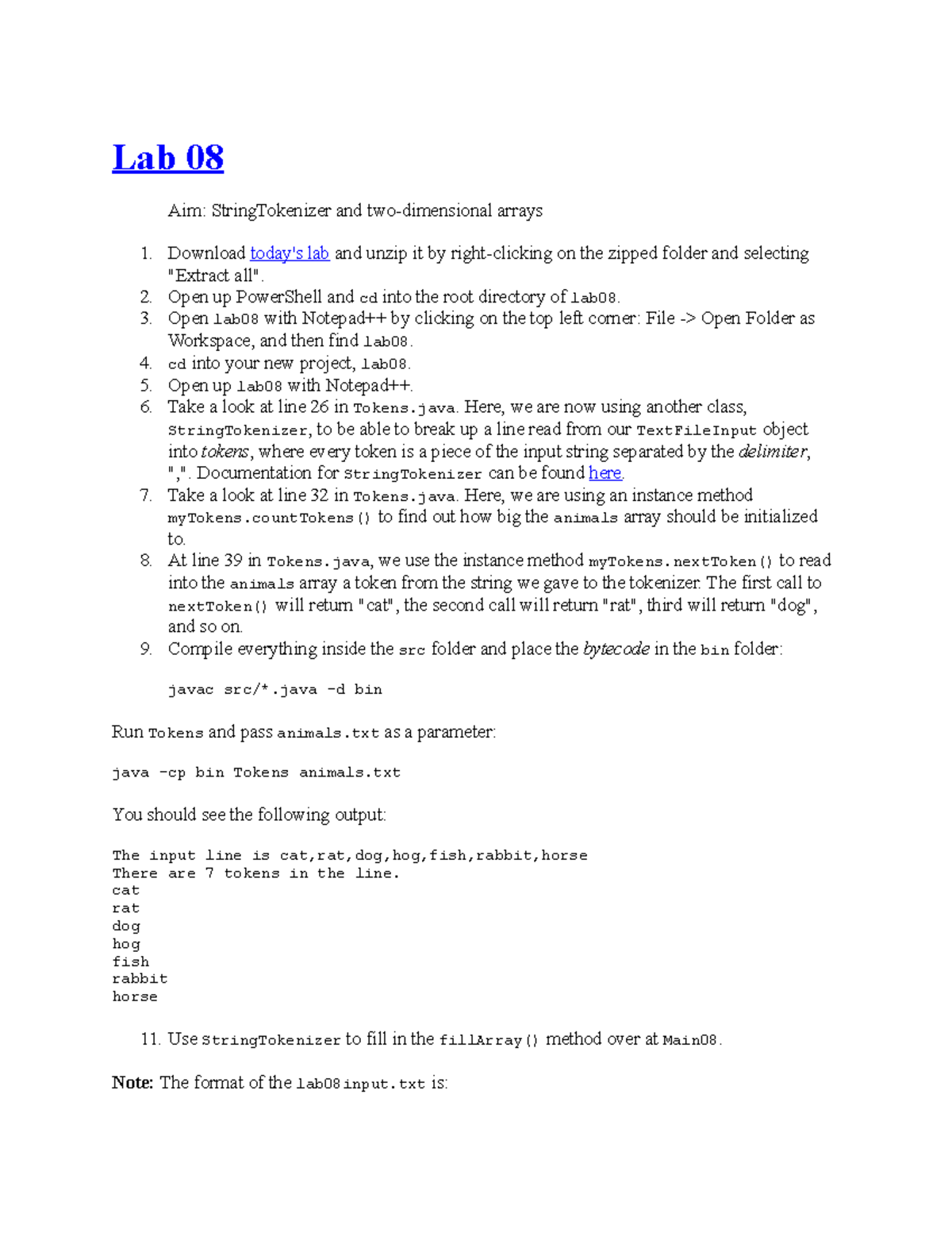 Lab 08 Lab Assignment 8 Lab 08 Aim Stringtokenizer And Two