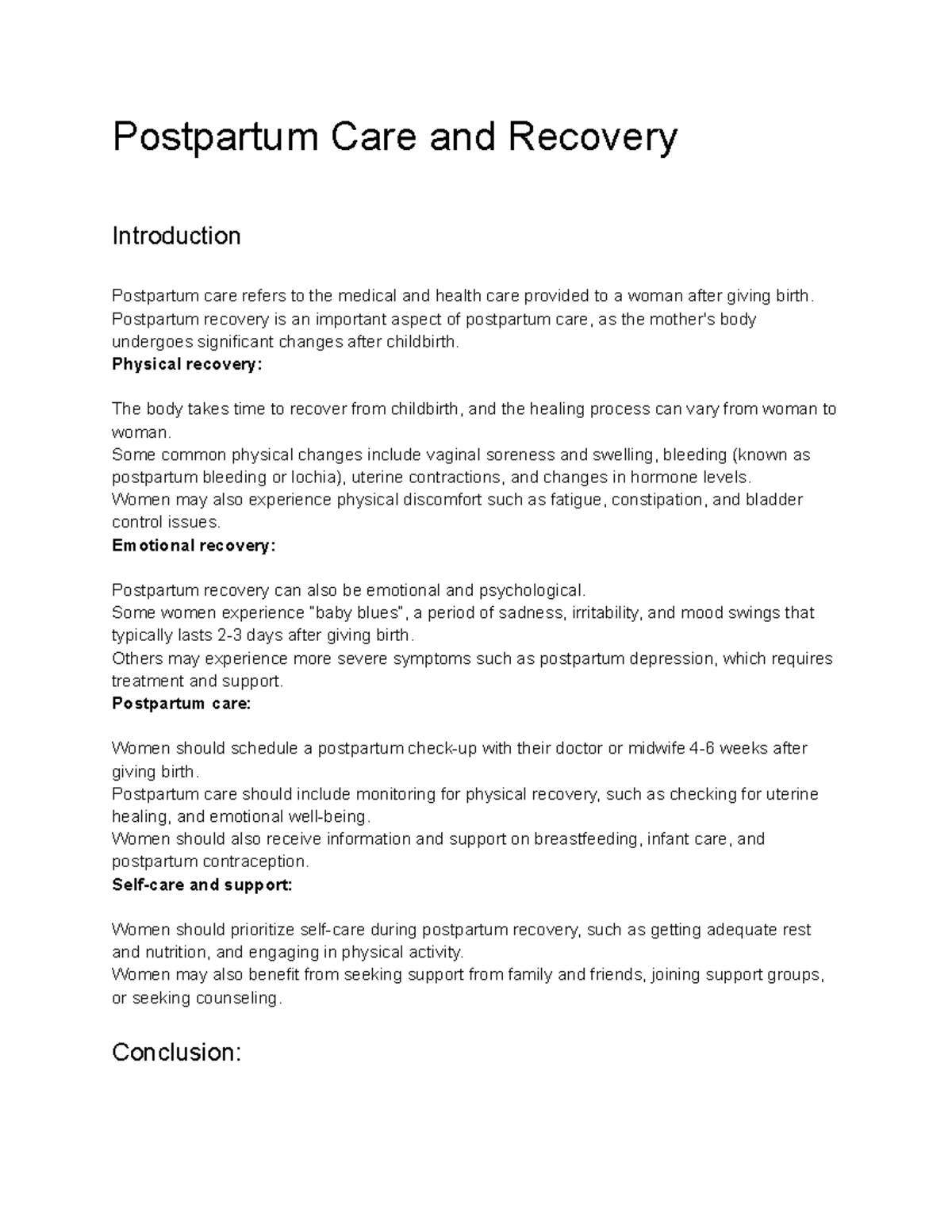 Reproductive Health Lecture 12 - Postpartum Care and Recovery ...