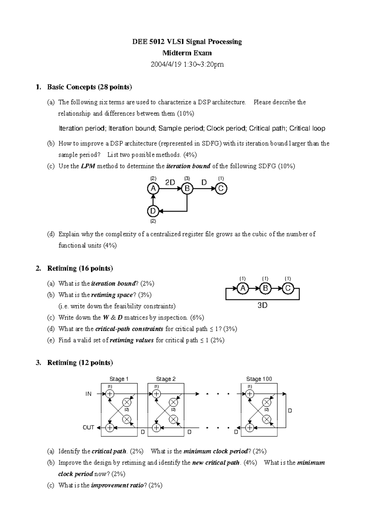 VSP midterm - questions - DEE 5012 VLSI Signal Processing Midterm Exam ...