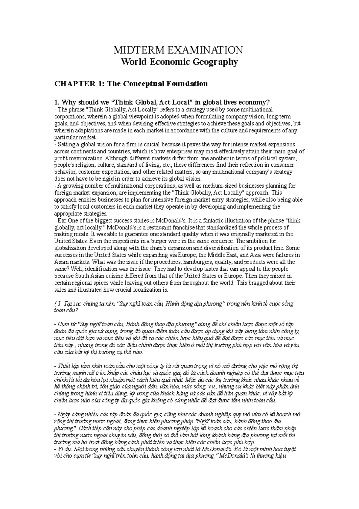 Midterm Examination - Good luck - MIDTERM EXAMINATION World Economic ...