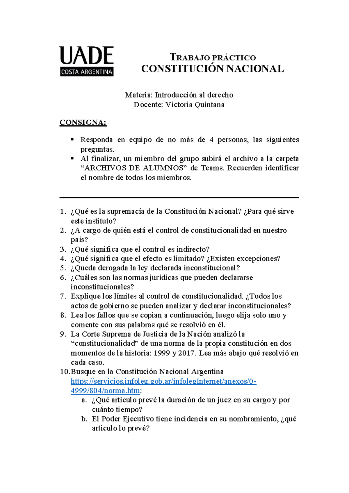 TP - Constitucion Nacional - TRABAJO PRÁCTICO CONSTITUCIÓN NACIONAL ...