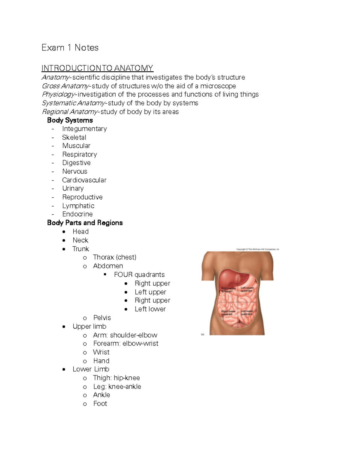 Anatomy 1420 Lecture- Intro and Axial Skeletal System - Exam 1 Notes ...