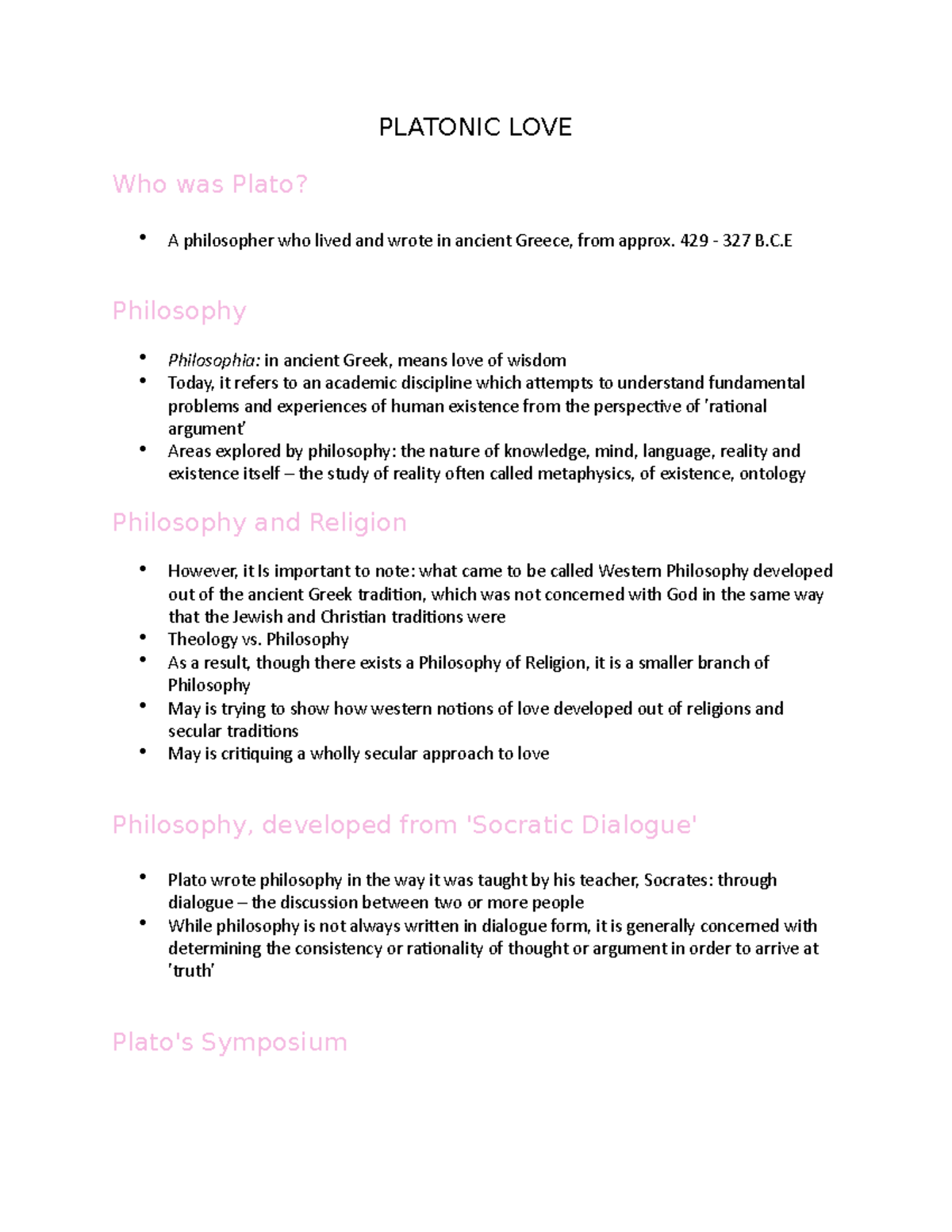 RE103 Lecture 3 - WLU - PLATONIC LOVE Who was Plato? A philosopher who ...