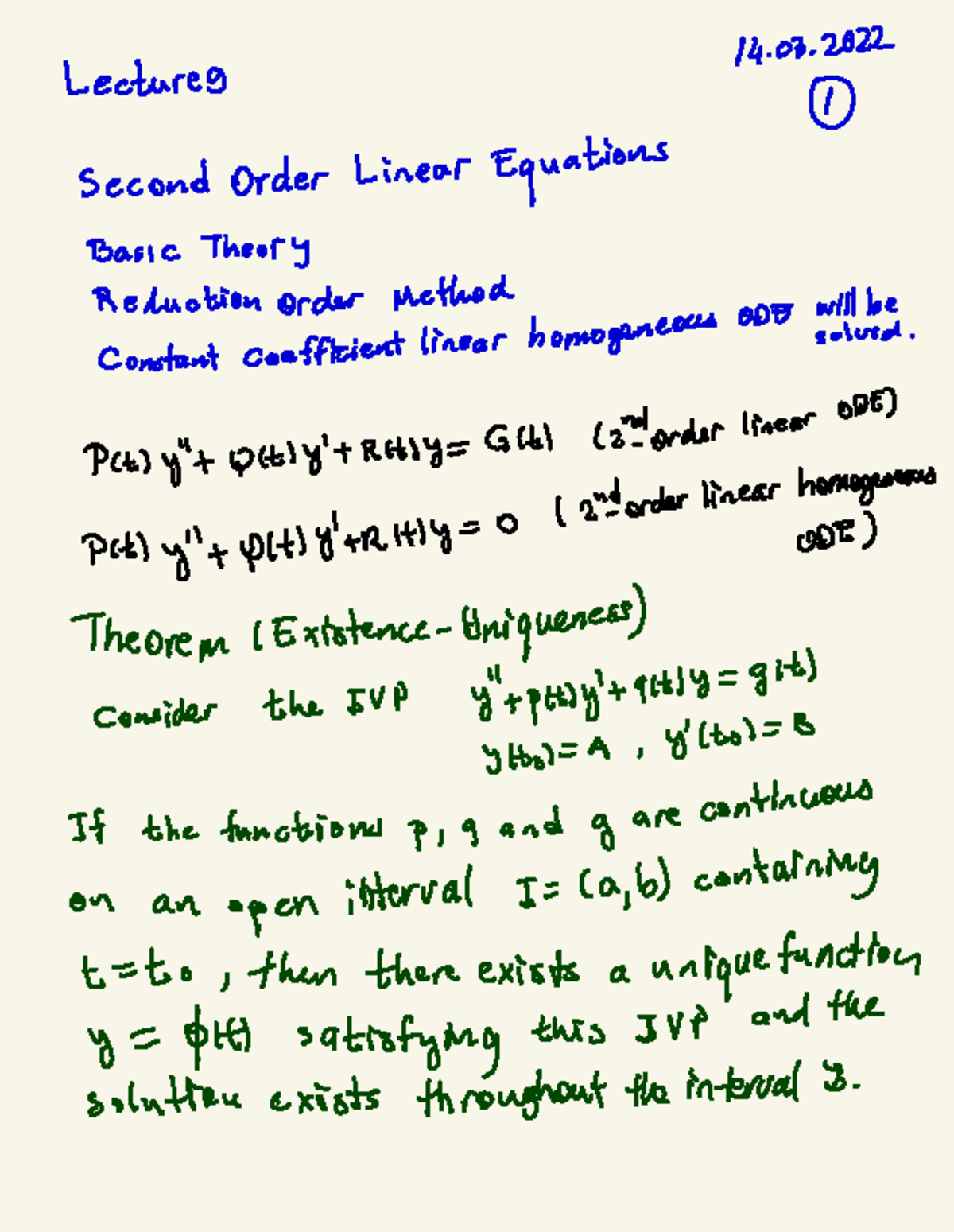 MATH241 Lecture 9 - Lectures ① Secord Order L!near Equat!ons Bas!e ...
