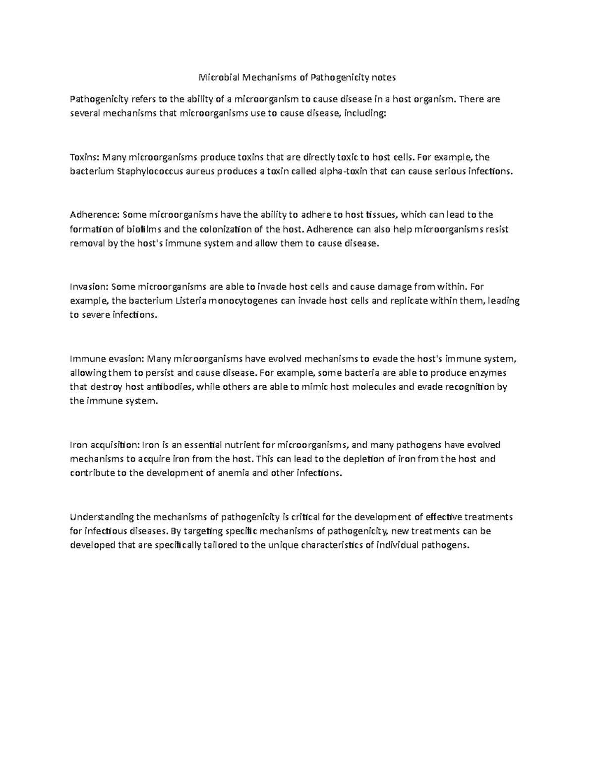 Microbial Mechanisms of Pathogenicity notes - Microbial Mechanisms of ...