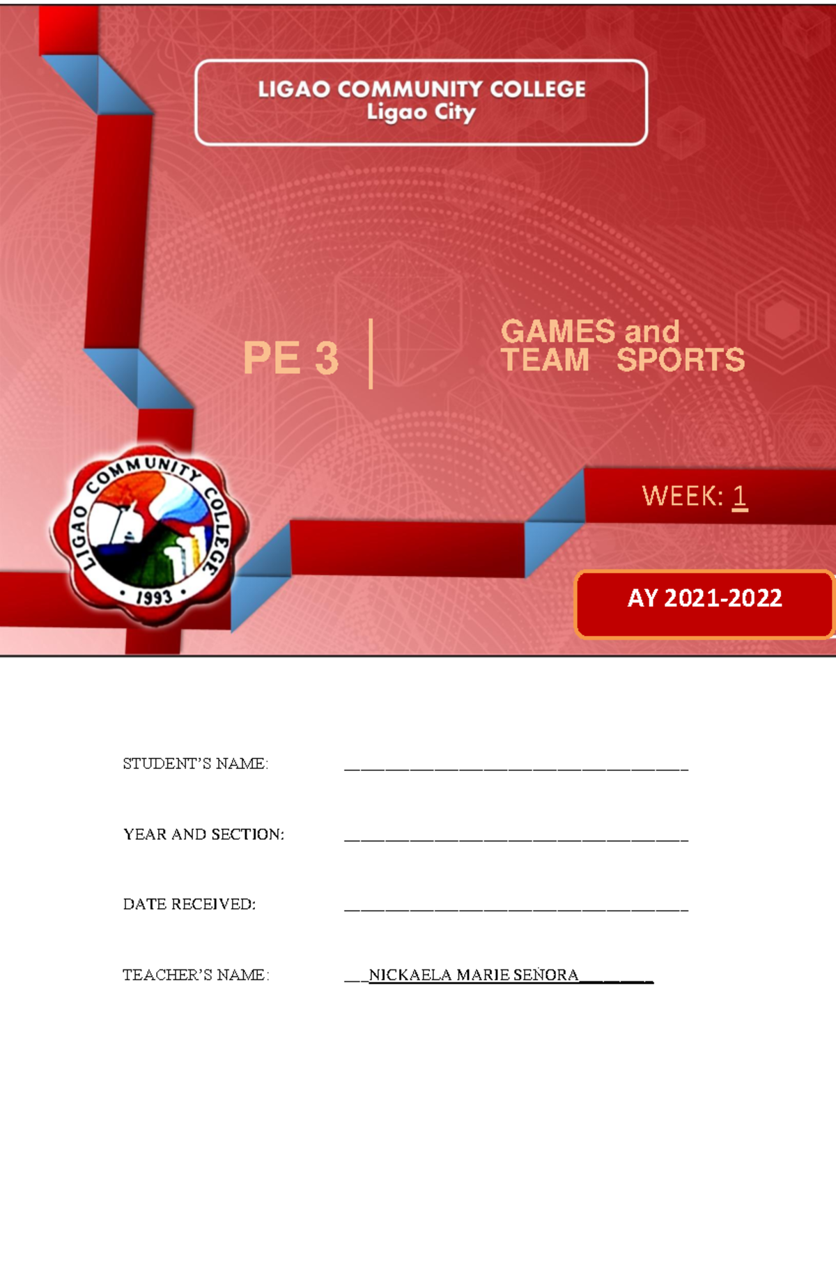 PE-3- Module-1-WEEK-1 - STUDENT9S NAME ...