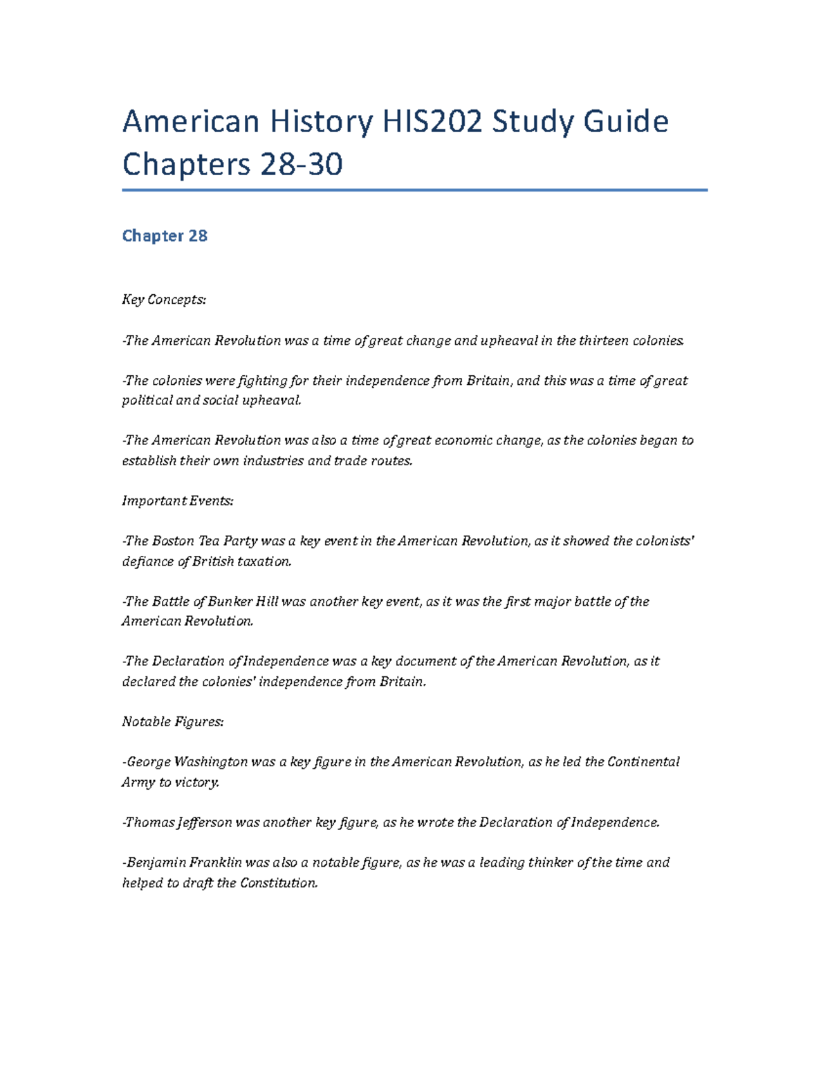 American History HIS202 Study Guide Chapters 28-30 - American History ...