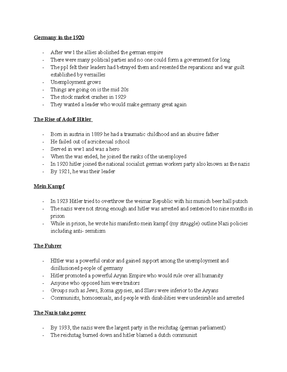 WW2 notes - Germany in the 1920 After ww1 the allies abolished the ...
