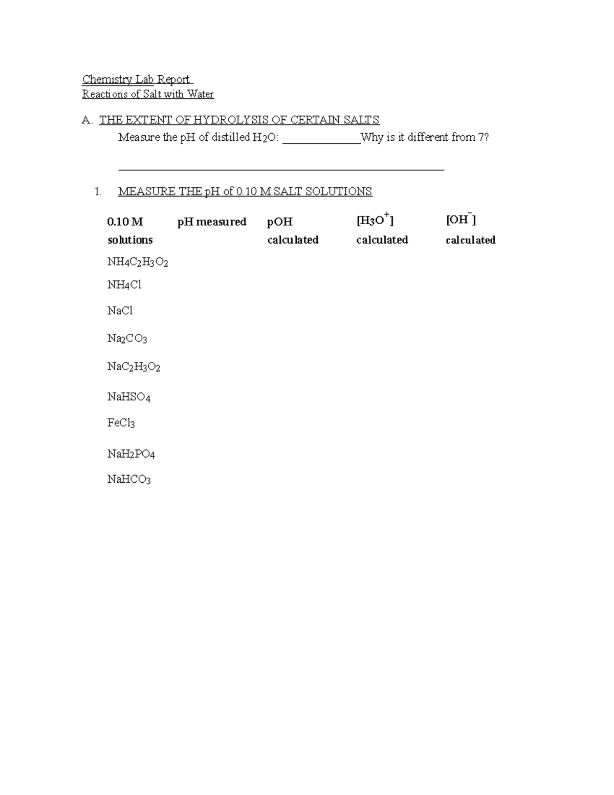 LR14 - This is coursework for General Chemistry Lab. - Chemistry Lab Report Reactions of Salt ...