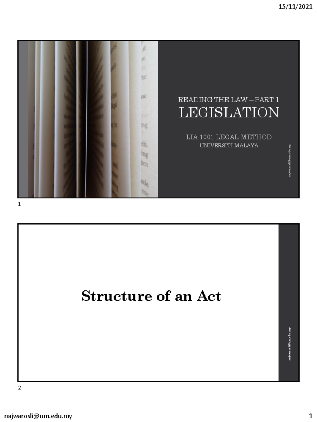 5. Reading THE LAW – PART 1 - READING THE LAW –PART 1 LEGISLATION LIA ...