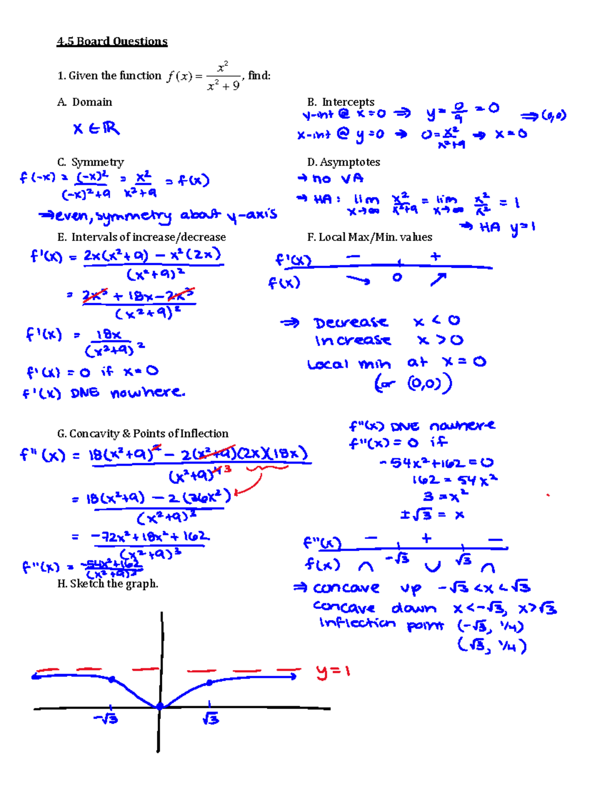 Calculus 4.5 questions - 4 Board Questions 1. Given the function 2 ...
