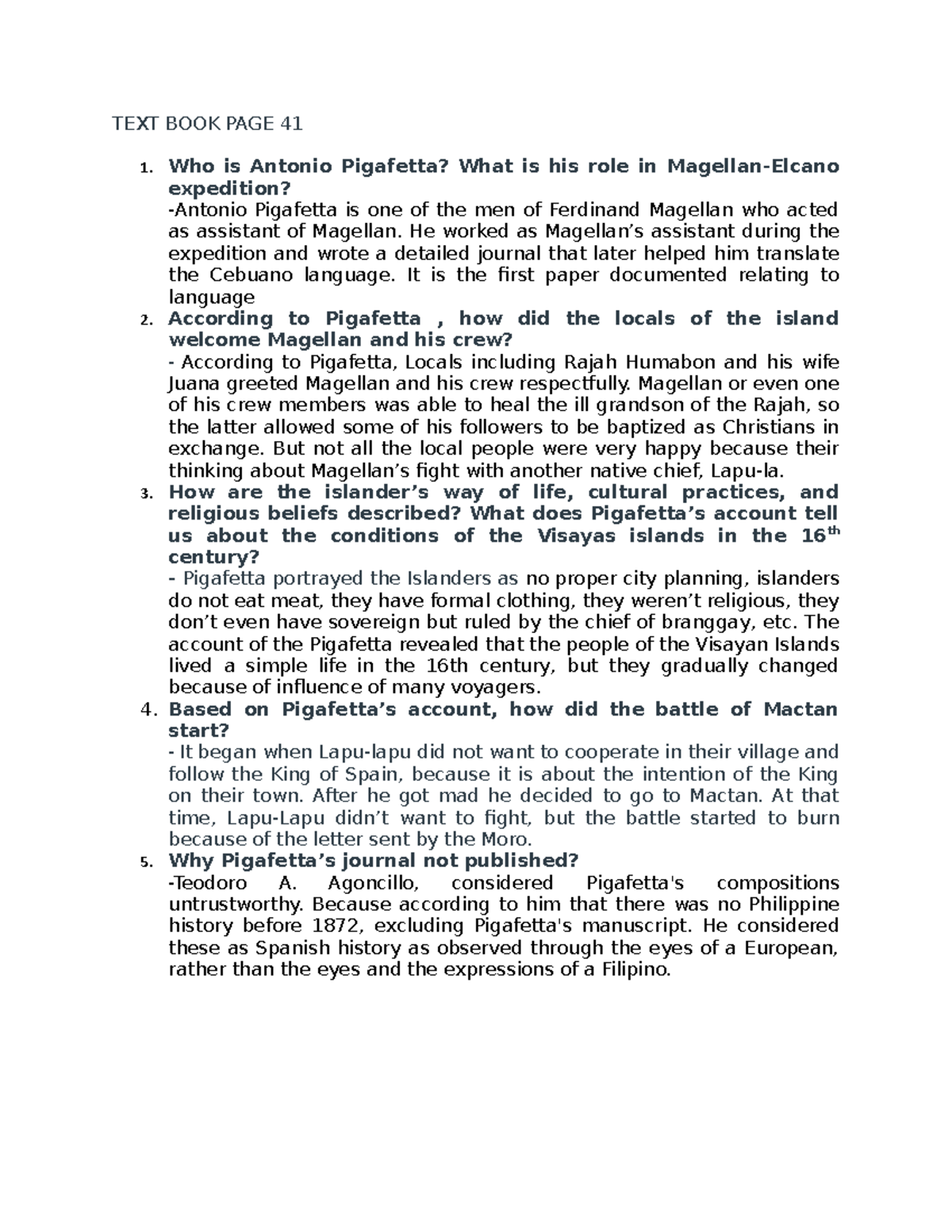 TEXT BOOK PAGE 41 - Lecture notes haa - TEXT BOOK PAGE 41 1. Who is ...