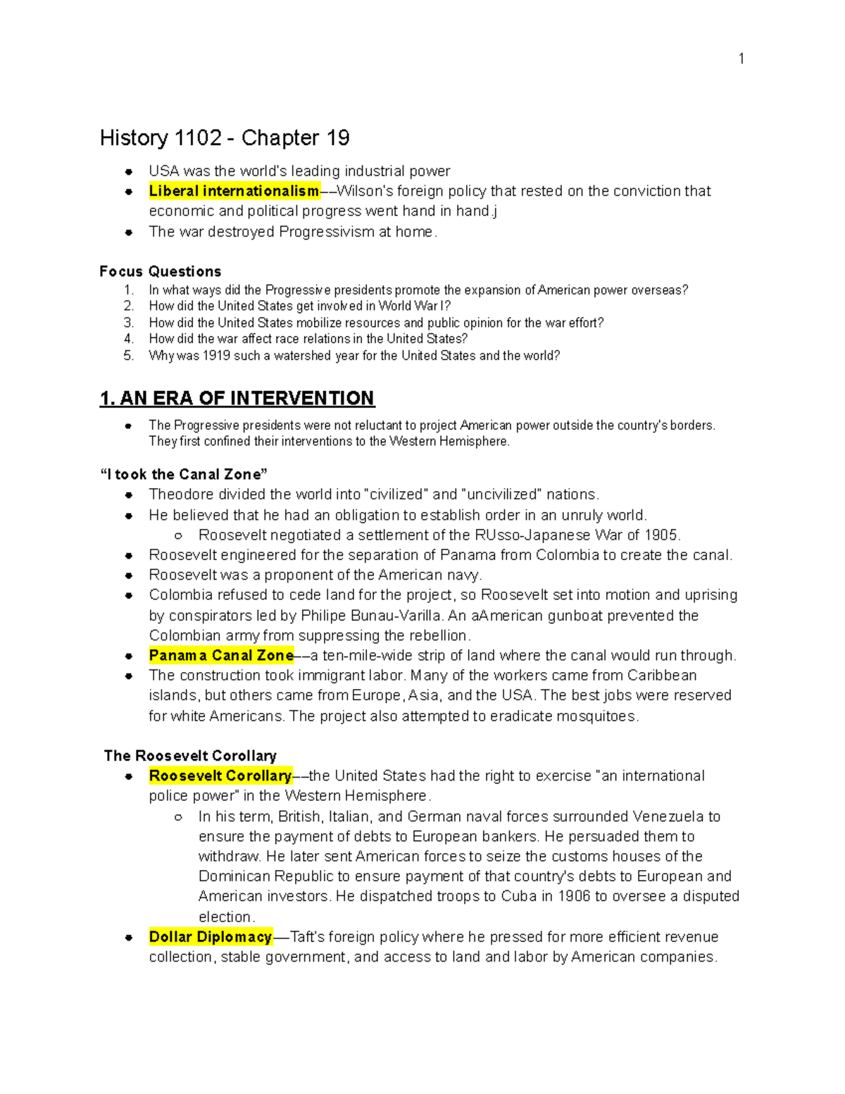 Chapter 19 - Reading - History 1102 - Chapter 19 USA was the world’s ...