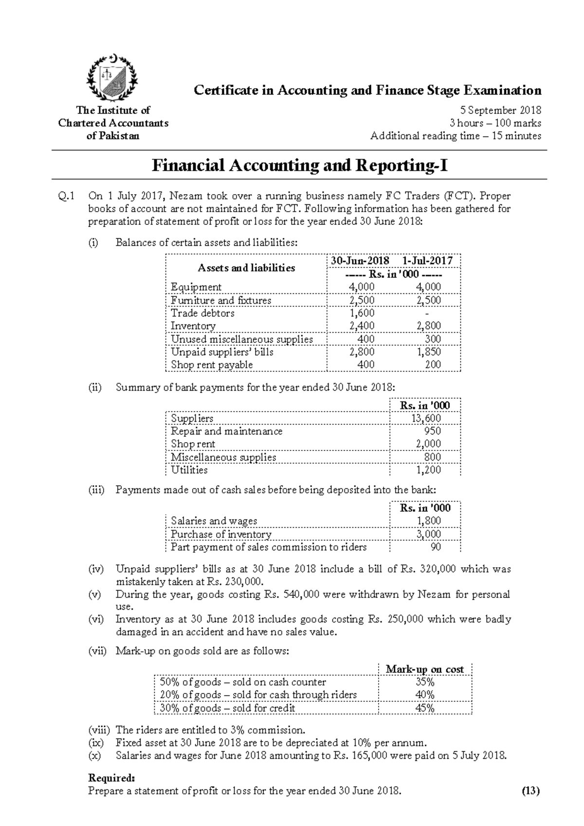 CAF 1 FAR1 Autumn 2018 - these are pastpapers that would help - - Studocu