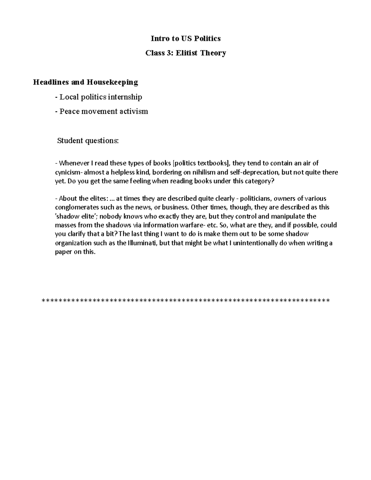 Class 3, Elitist theory - Intro to US Politics Class 3: Elitist Theory ...