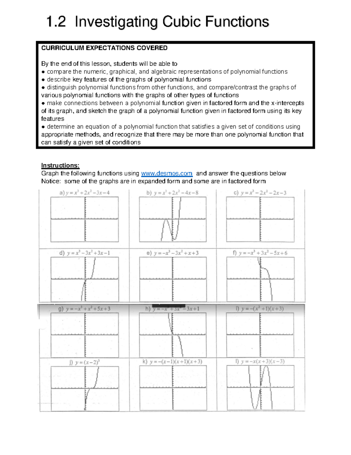 1.2 Investigating Cubic Functions (revised) - CURRICULUM EXPECTATIONS ...