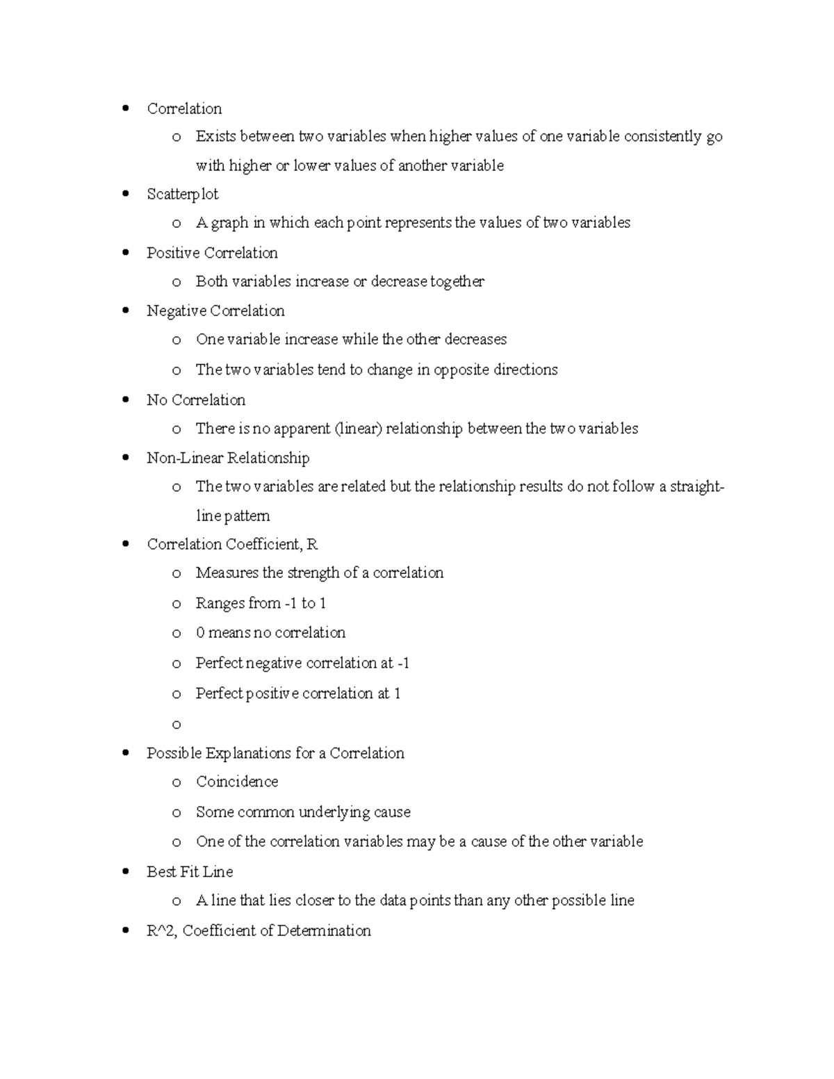 Module 7 Notes - Correlation o Exists between two variables when higher ...