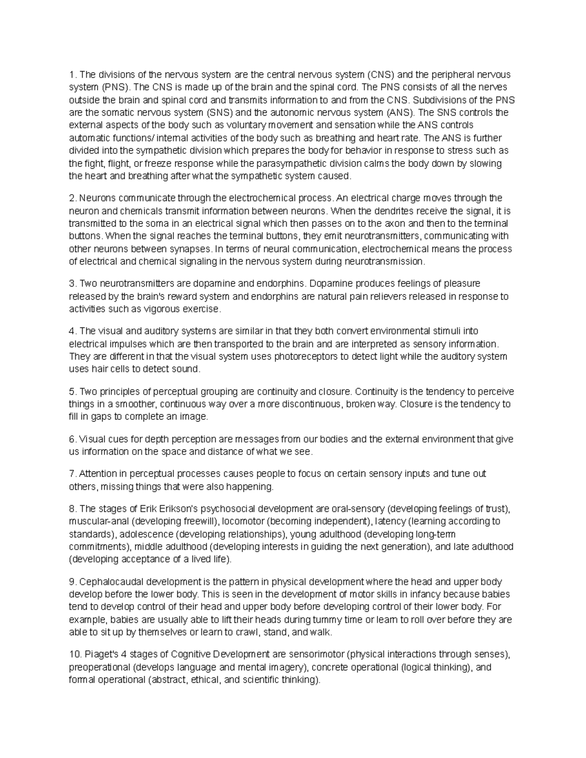 PSY 1001 Module 2 - The divisions of the nervous system are the central nervous system (CNS) and ...