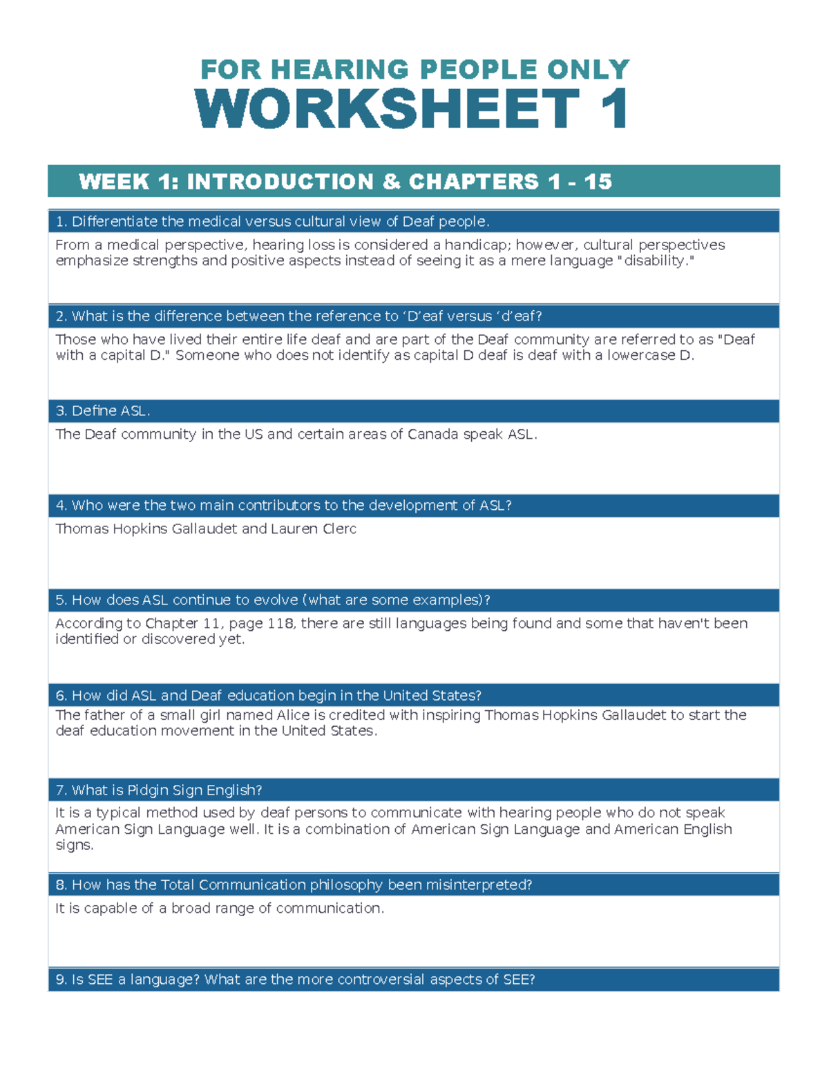 Worksheet 1 - FOR HEARING PEOPLE ONLY WORKSHEET 1 WEEK 1: INTRODUCTION ...