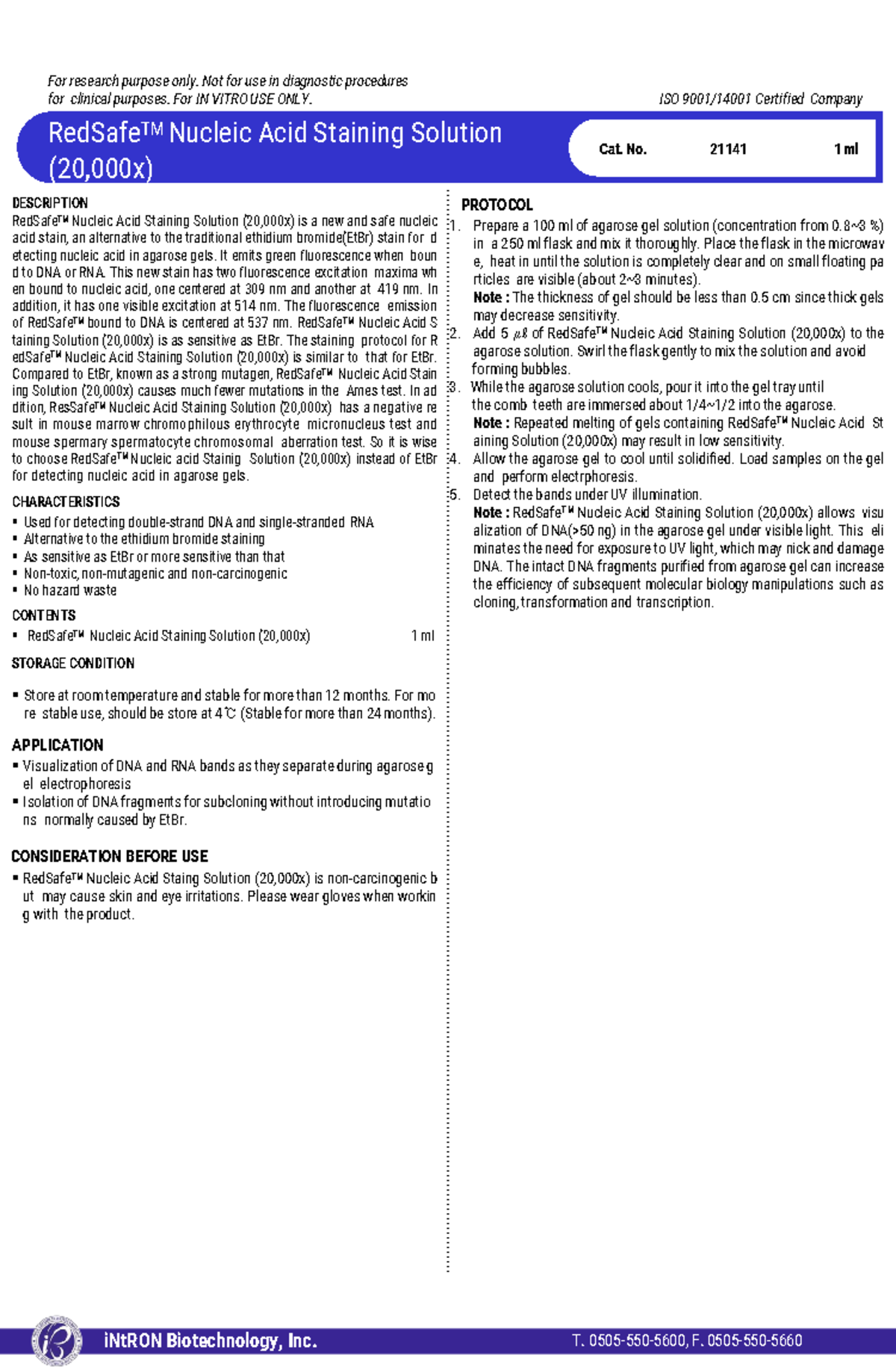 IDR-RP0110 Red Safe - IDR-RP0110 Red Safe - Protocol for using DNA ...