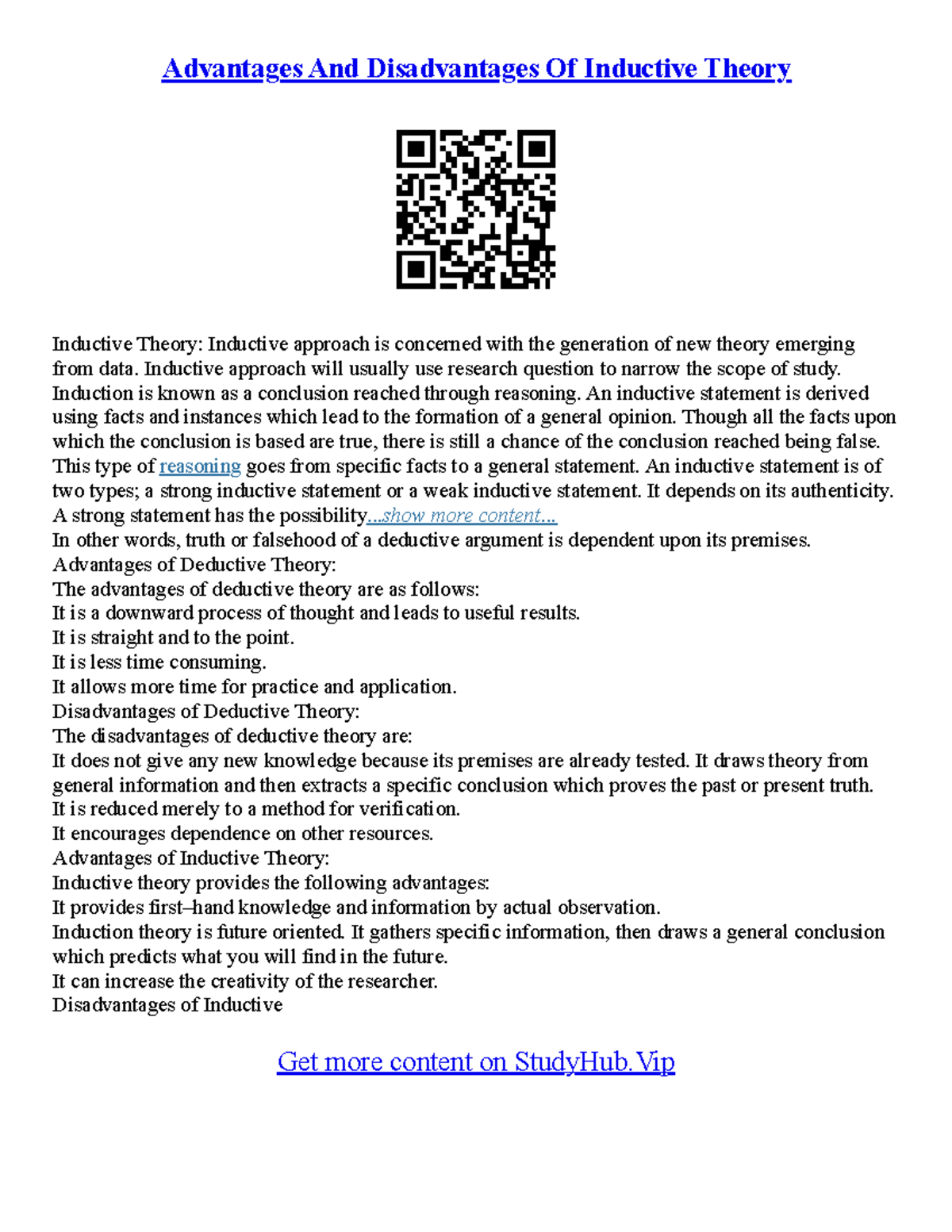 Deductive Essay - Advantages And Disadvantages Of Inductive Theory ...