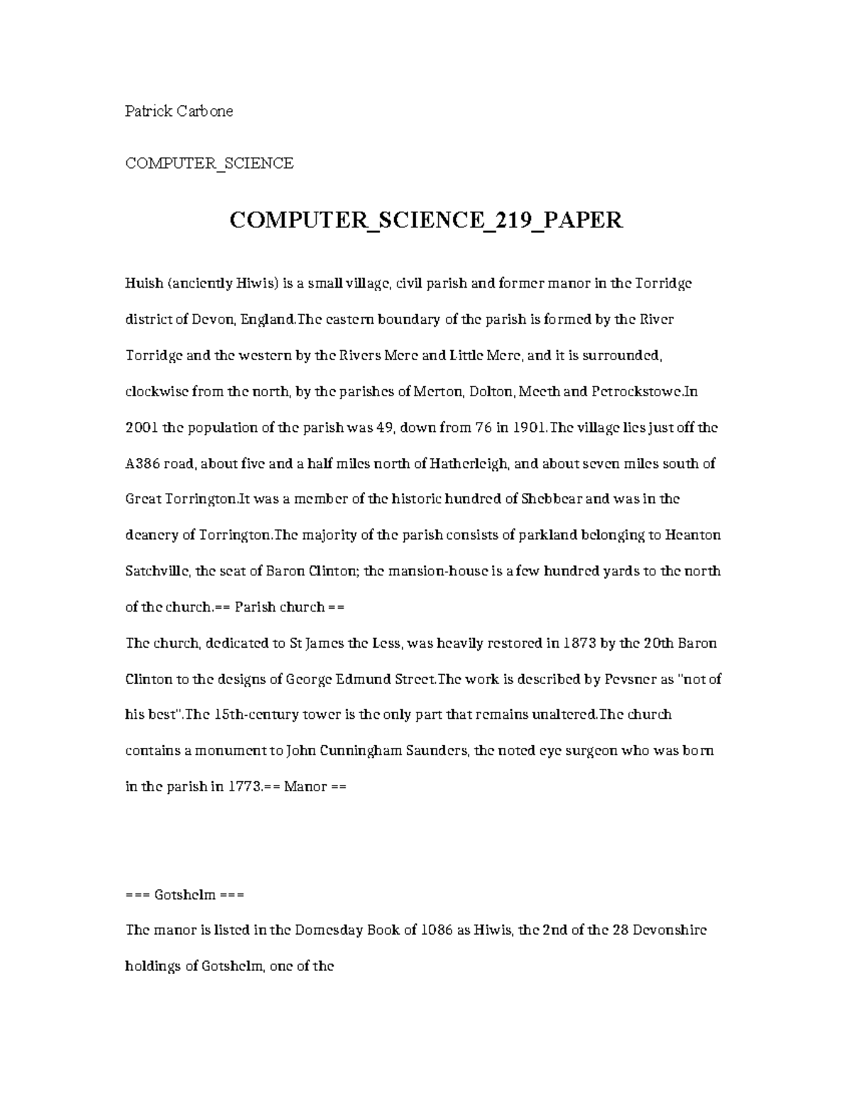 Computer Science 219 Paper - Patrick Carbone COMPUTER_SCIENCE COMPUTER ...