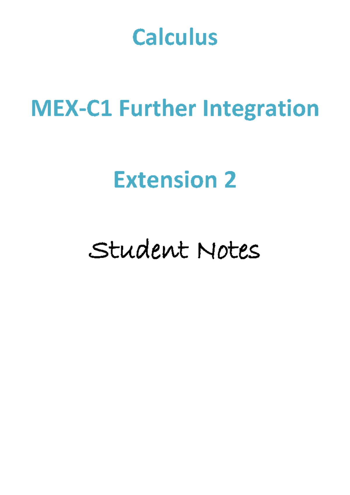 Further Integration - Student Notes - Page | 2 Calculus MEX‐C1 Further ...