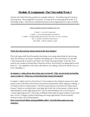 ENG1D: English Module 14 Assignment - M14 - Assignment: The Chrysalids ...