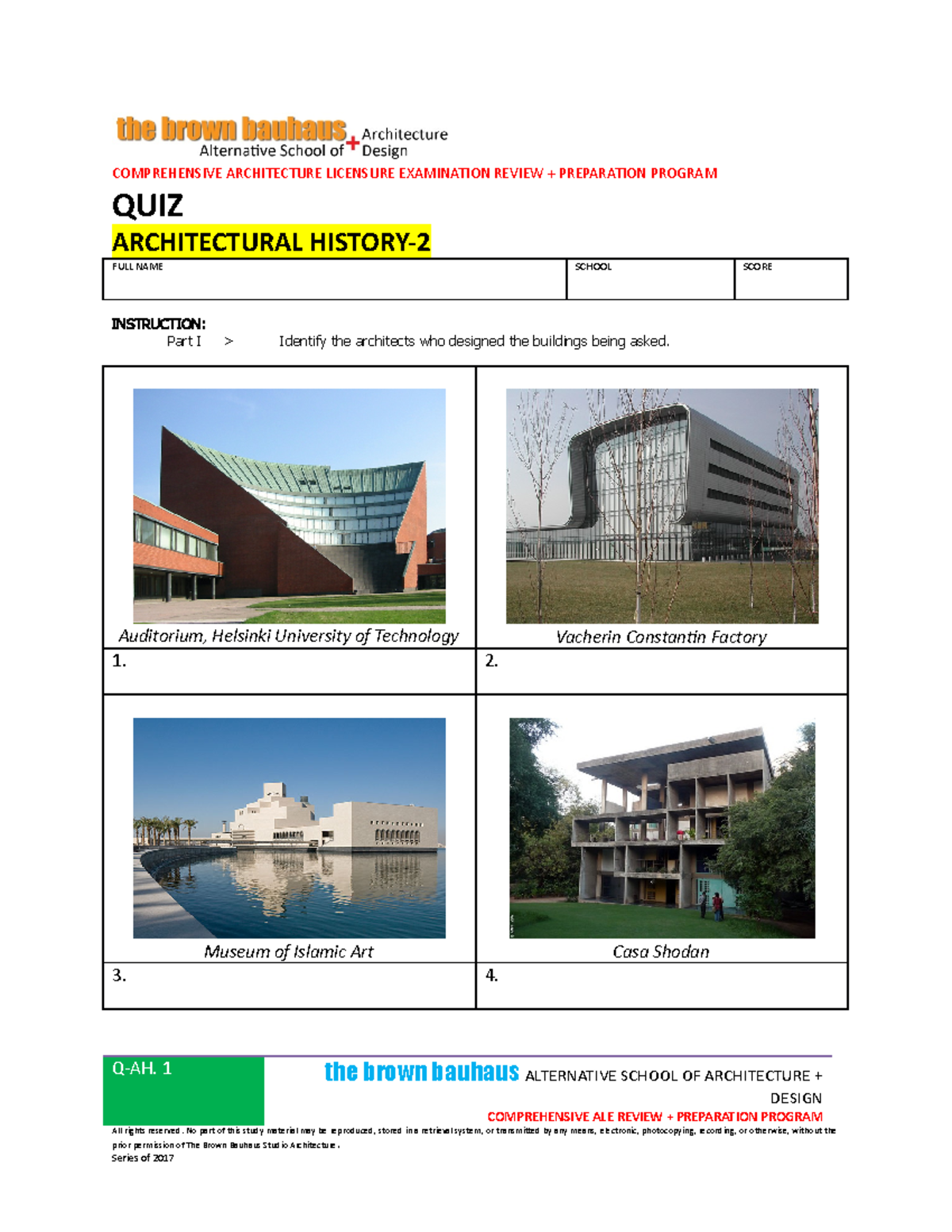 Question HOA - ... - COMPREHENSIVE ARCHITECTURE LICENSURE EXAMINATION ...