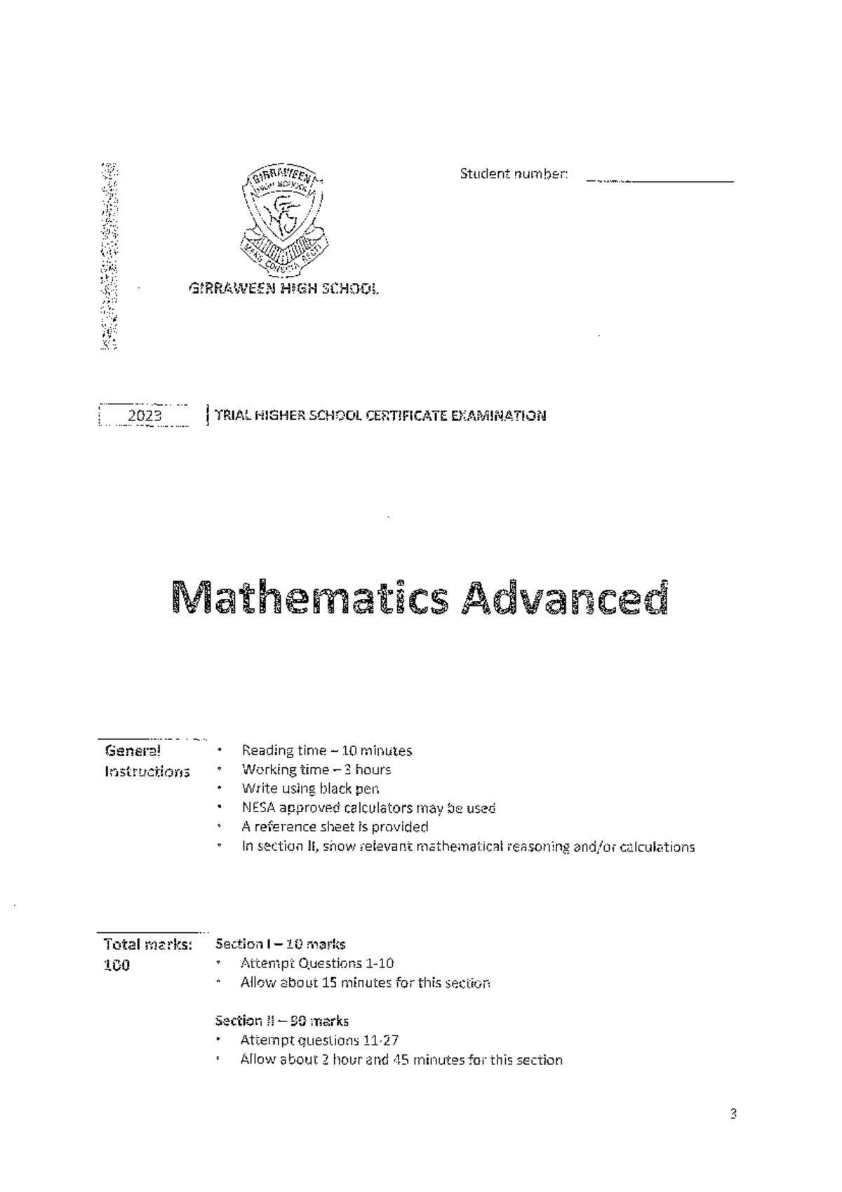 2023 Girraween High School - Adv - Trial - Solutions - GIRRAWEEN ...
