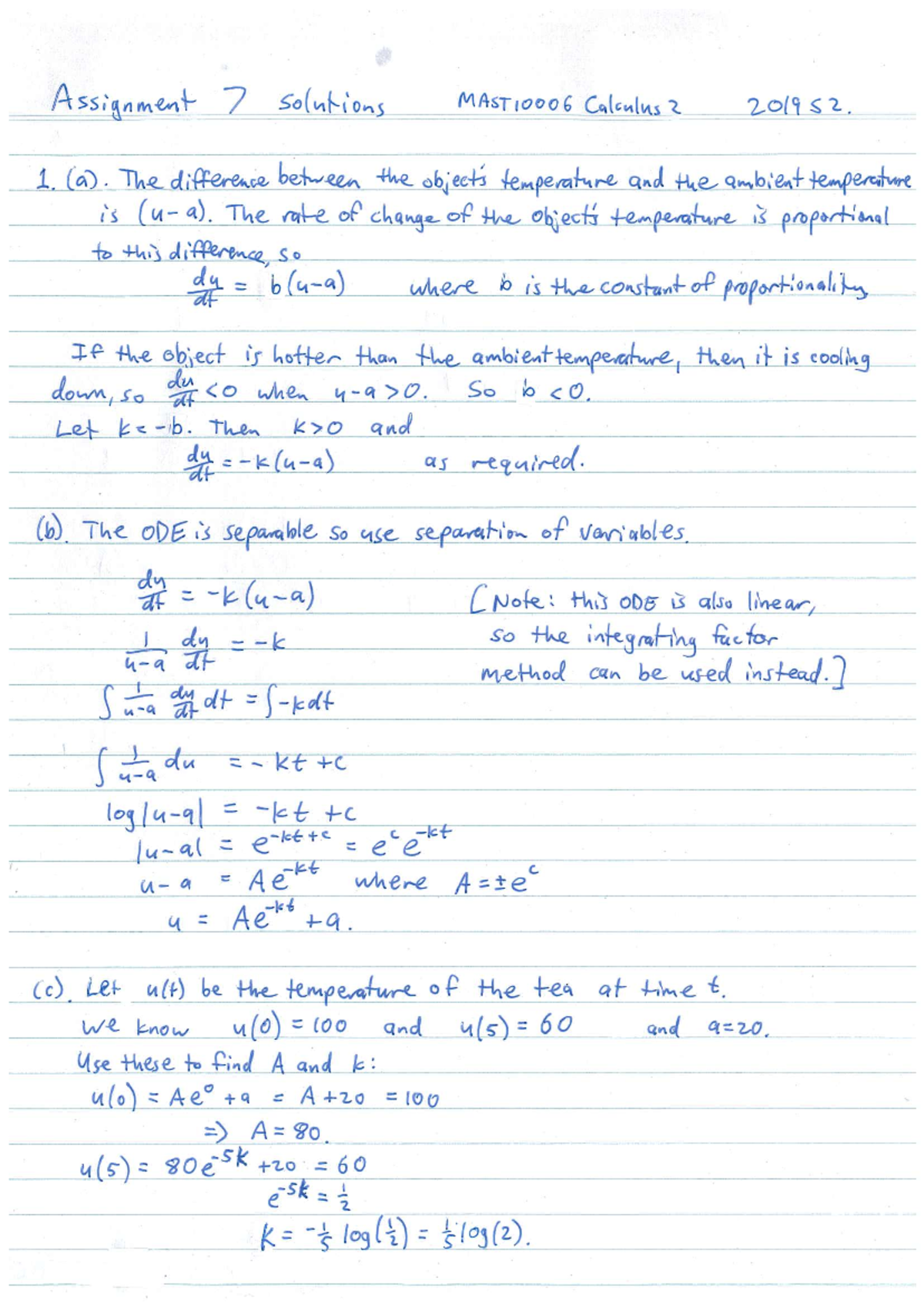 Assignment 7 solutions - Assignment 7 solutions MAST Calculus 2 201952. 1. (a). The difference ...