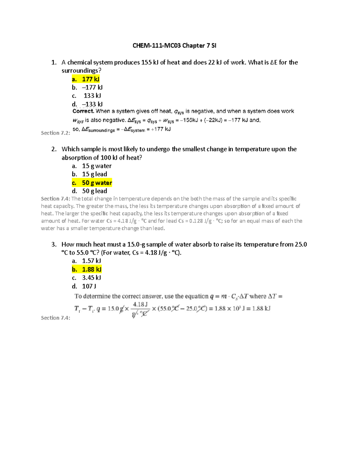 CHEM-111-MC03 SI Ch. 7 - CHEM-111-MC03 Chapter 7 SI A chemical system ...