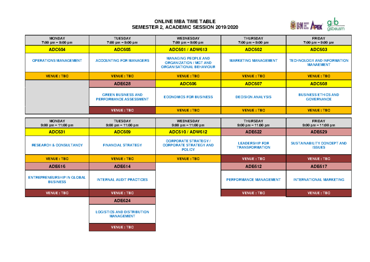 E-MBAs IPS - Schedule for Classes - Warning: TT: undefined function: 32 ...