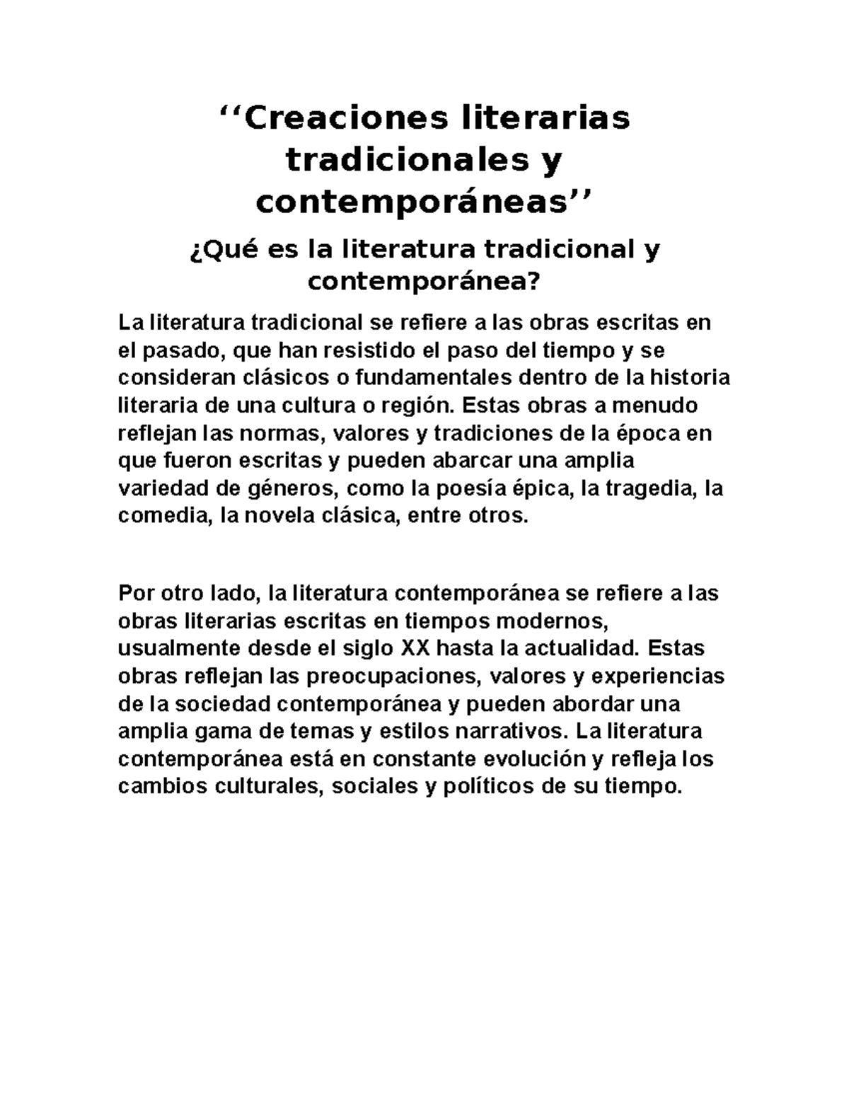 Creaciones literarias tradicionales y contemporáneas 1 - ‘‘Creaciones ...