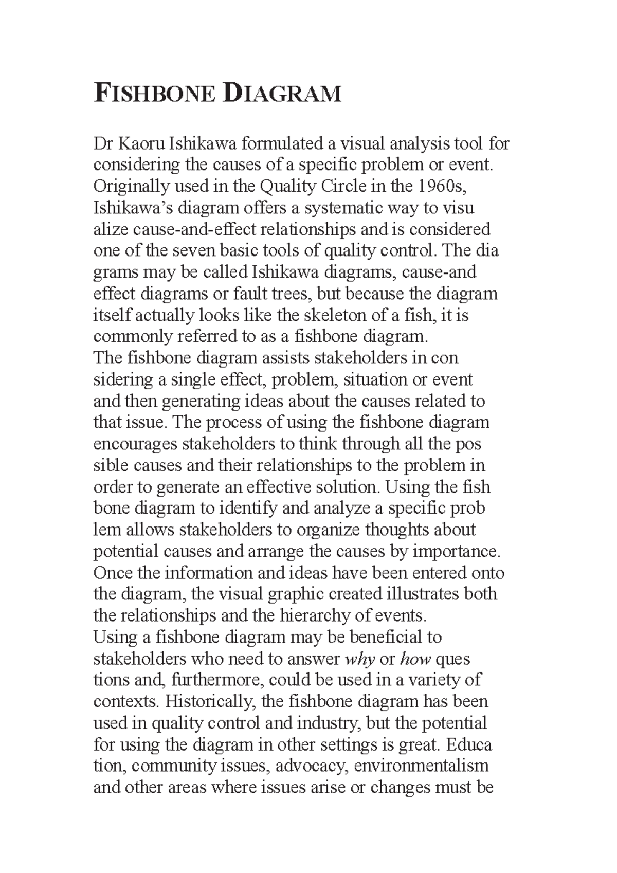 Fishbone Diagram - FISHBONE DIAGRAM Dr Kaoru Ishikawa formulated a ...