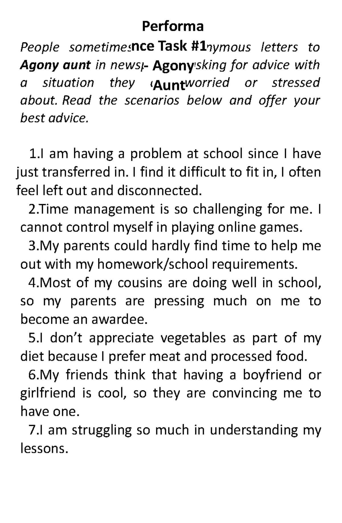 Q1 W1 D3 Agony AUNT - lecture - People sometimes write anonymous ...