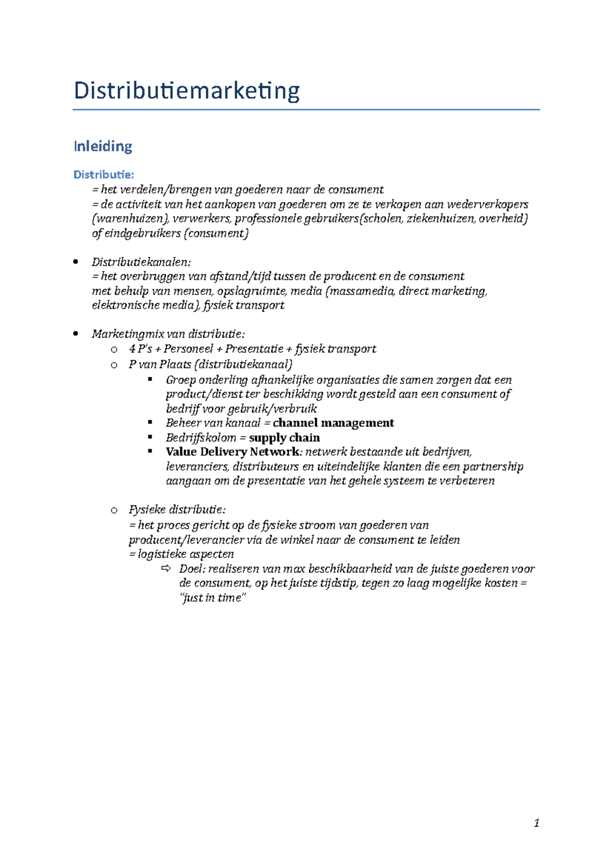 Samenvatting Distributiekanalen in marketingperspectief college Week 1 ...