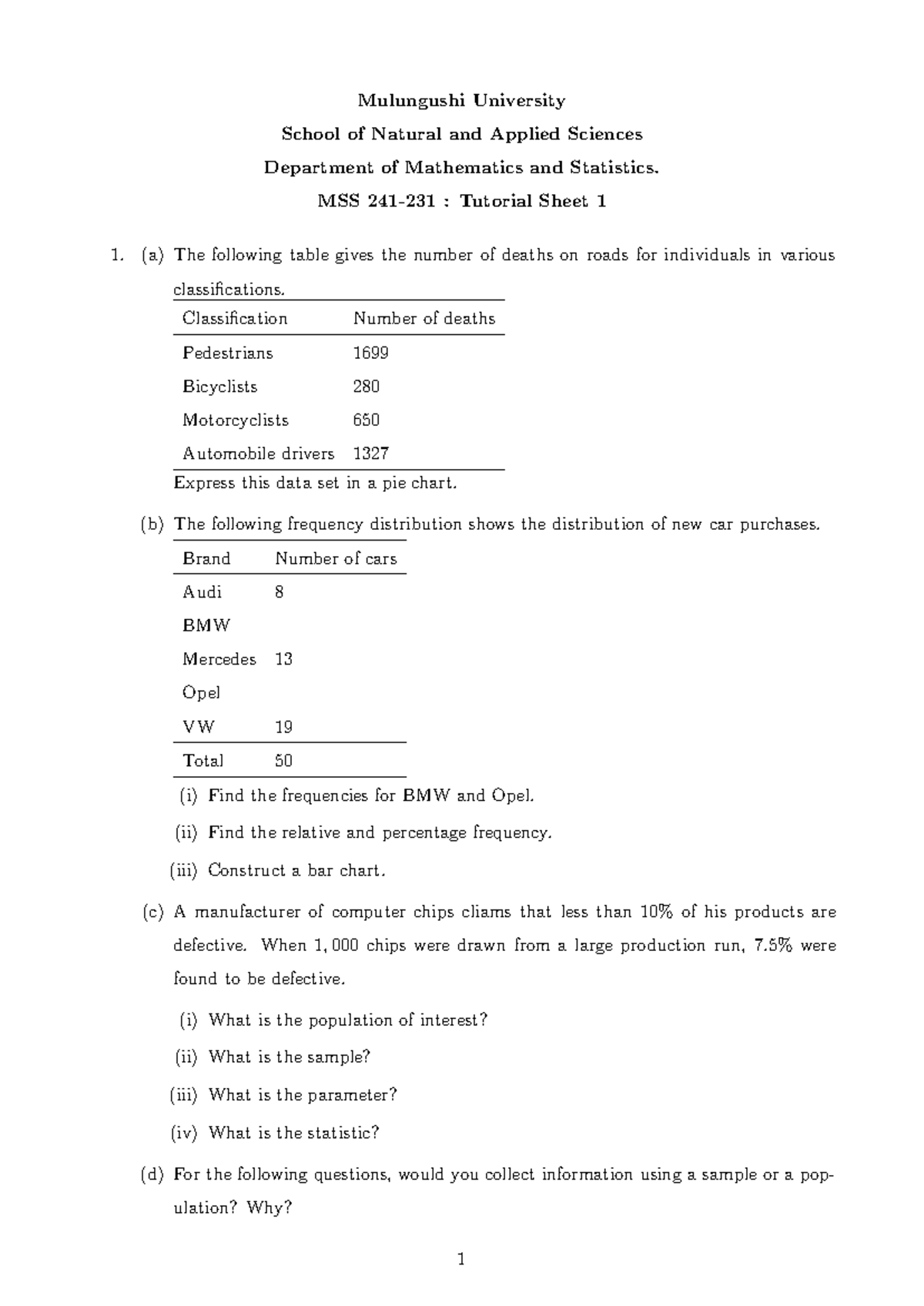 MSS 241-231 Tutorial Sheet 1 24-25 AY - Mulungushi University School of ...