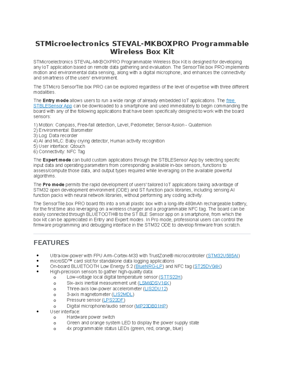 1 - good items - STMicroelectronics STEVAL-MKBOXPRO Programmable Wireless Box Kit ...