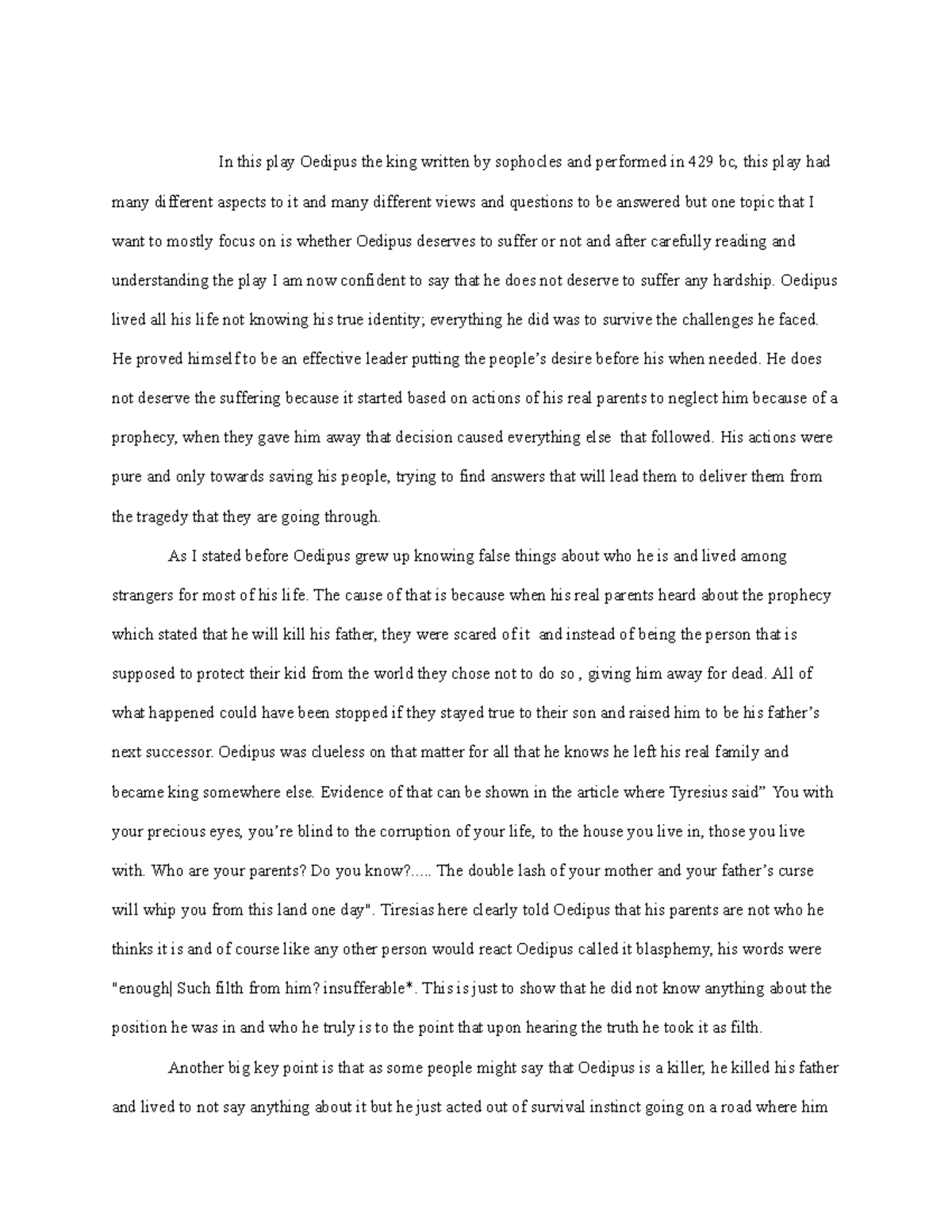 Essay - In this play Oedipus the king written by sophocles and ...