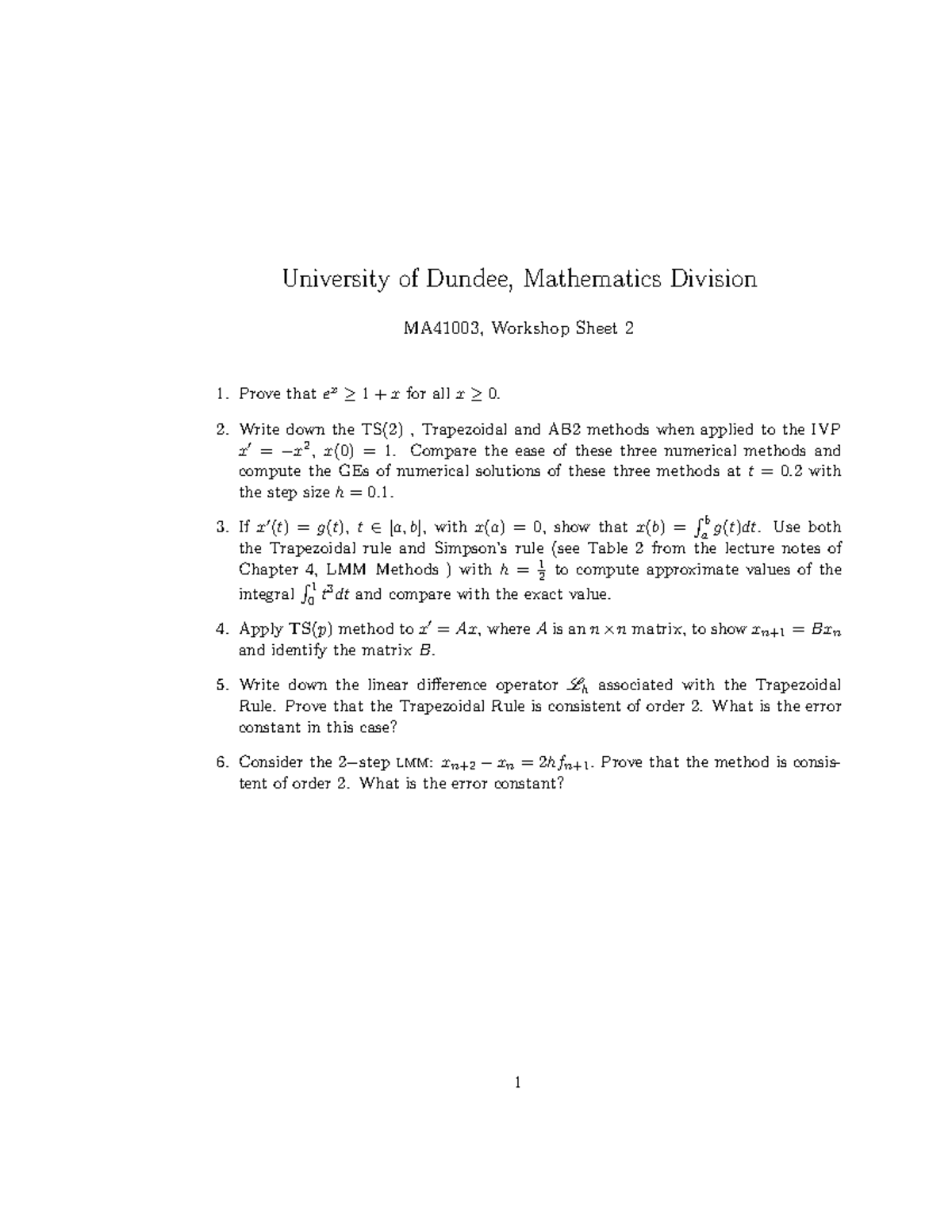 Tutorial 2 - wk2 sheet - University of Dundee, Mathematics Division ...