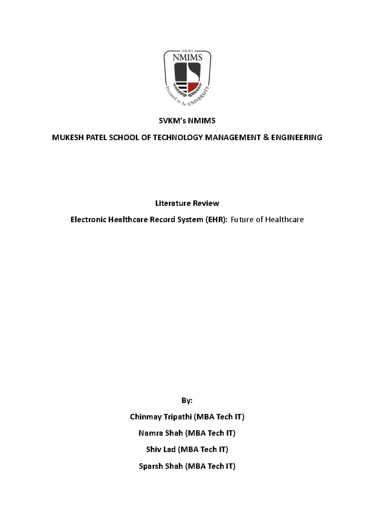 Literature Review - project - SVKM’s NMIMS MUKESH PATEL SCHOOL OF ...