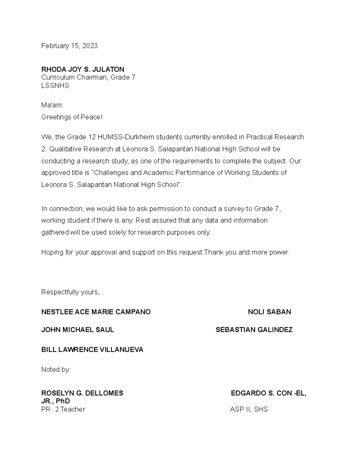 Letter(finals) - Notes - February 15, 2023 RHODA JOY S. JULATON ...