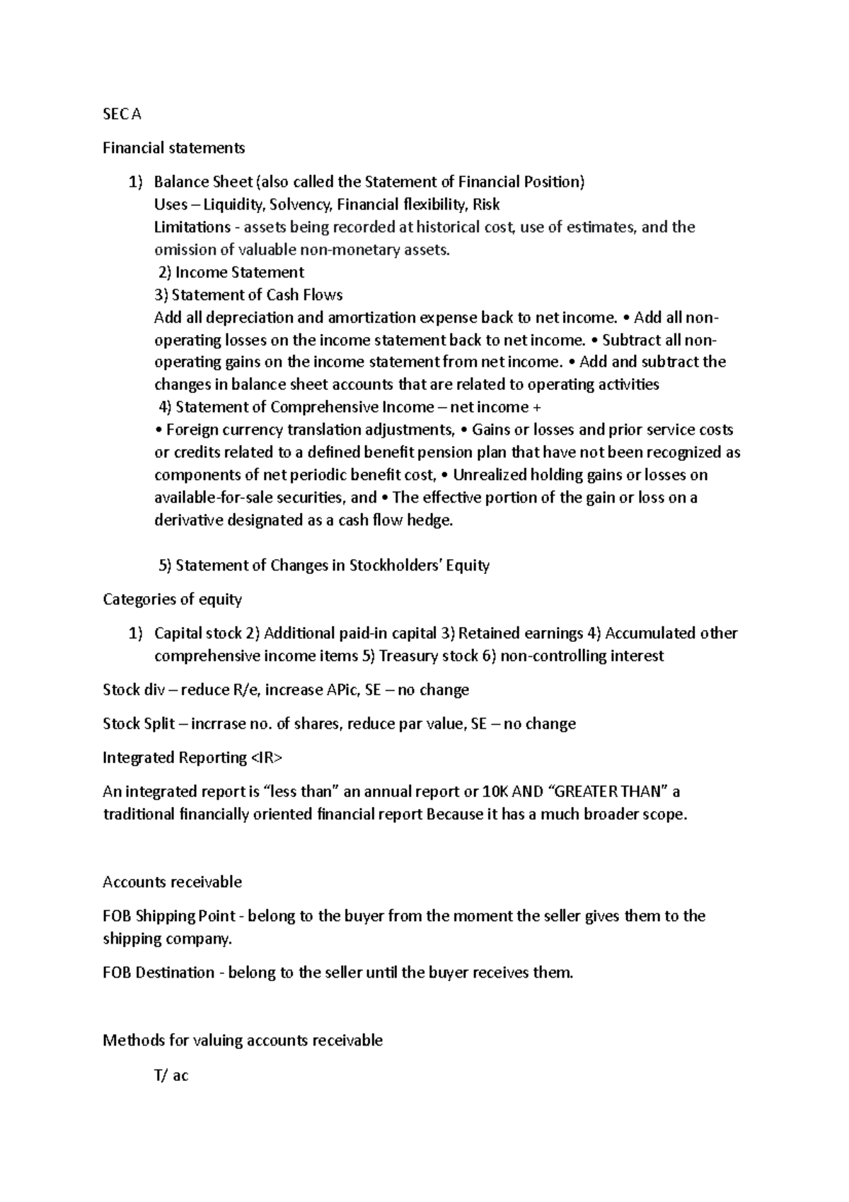 Chart paper material - SEC A Financial statements 1) Balance Sheet ...
