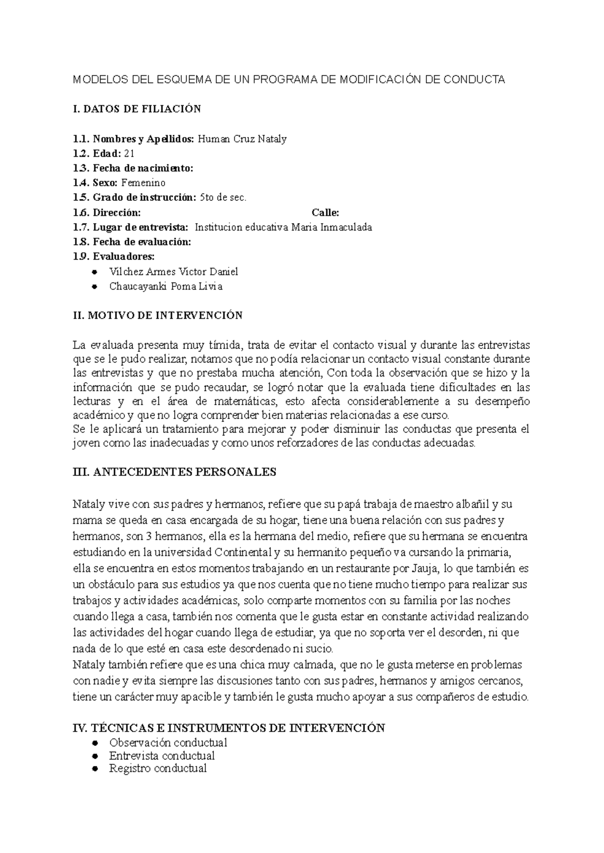 Modelos DEL Esquema DE UN Programa DE Modificación DE Conducta ...